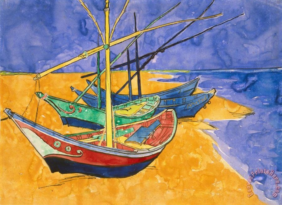 Vincent Van Gogh Fishing Boats on the Beach at Saintes Maries de la Mer ...